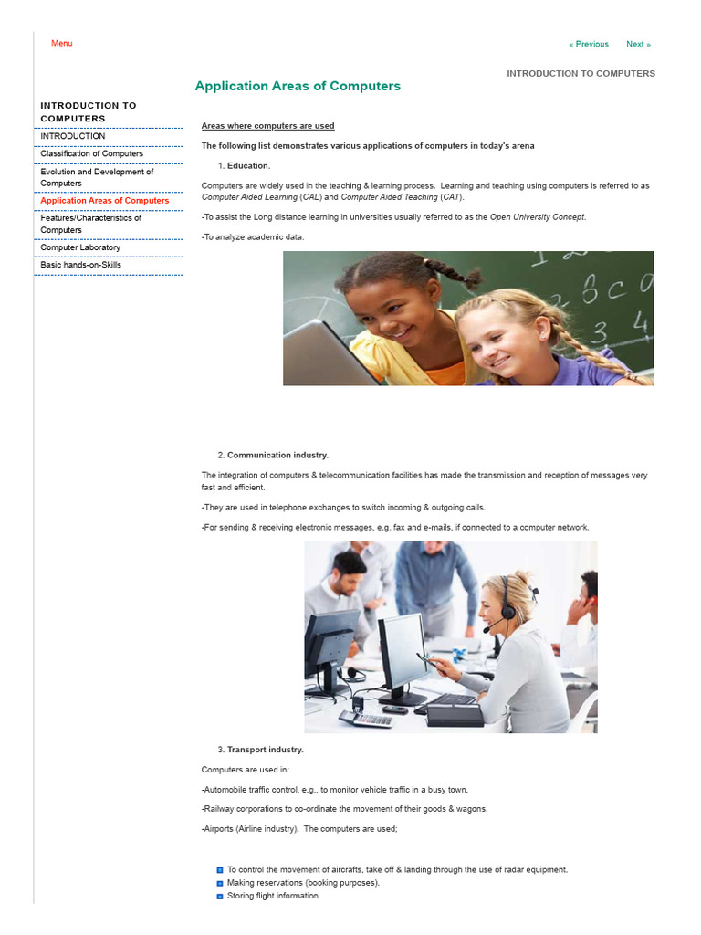 Application Areas of Computers - INTRODUCTION TO COMPUTERS | PDF ...
