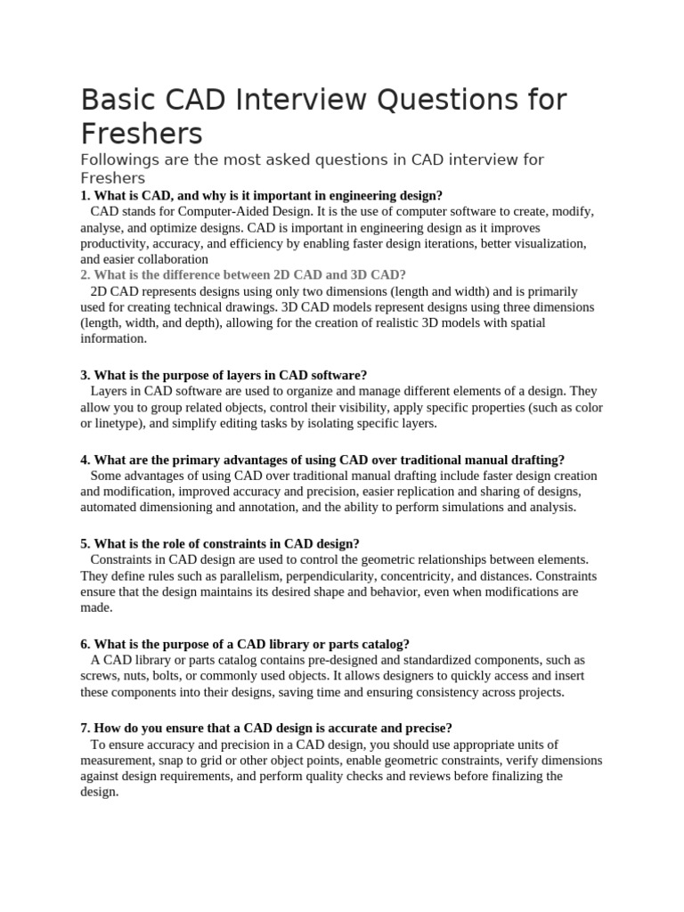 Essential CAD Interview Questions for Freshers | PDF | Computer Aided ...