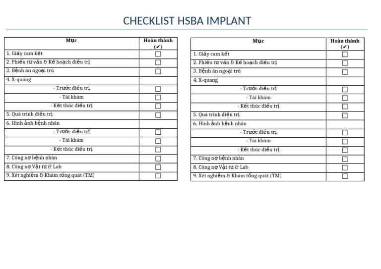 Checklist HSBA Implant v3 | PDF