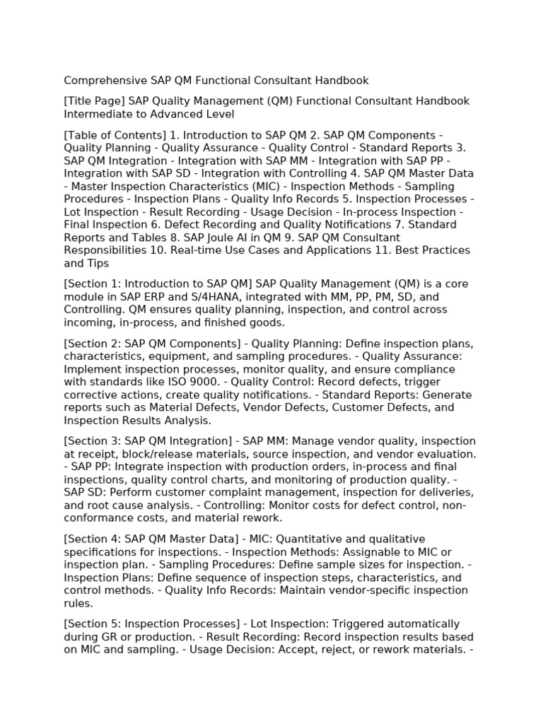SAP QM Consultant Handbook Guide | PDF | Quality Assurance | Quality ...