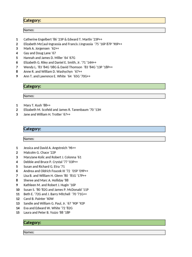 Excel Name & Category File Full Sheet | PDF