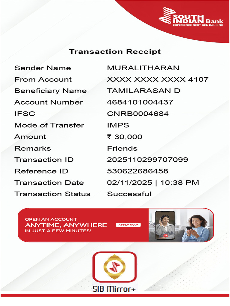 IMPS Transaction Receipt for ₹30,000 | PDF