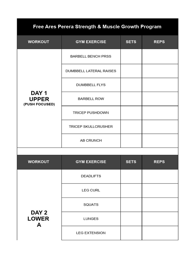 Free Program From Ares Perera - Strength & Muscle Growth Focused | PDF