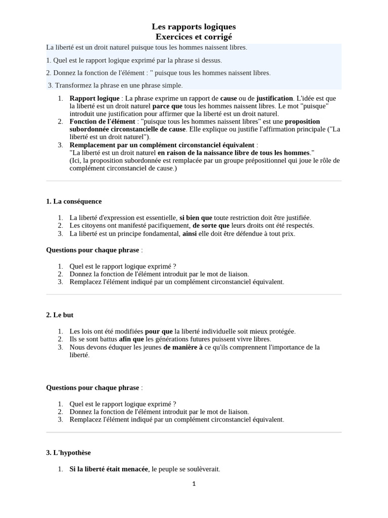 Exercices sur les rapports logiques | PDF | Clause | Droits fondamentaux
