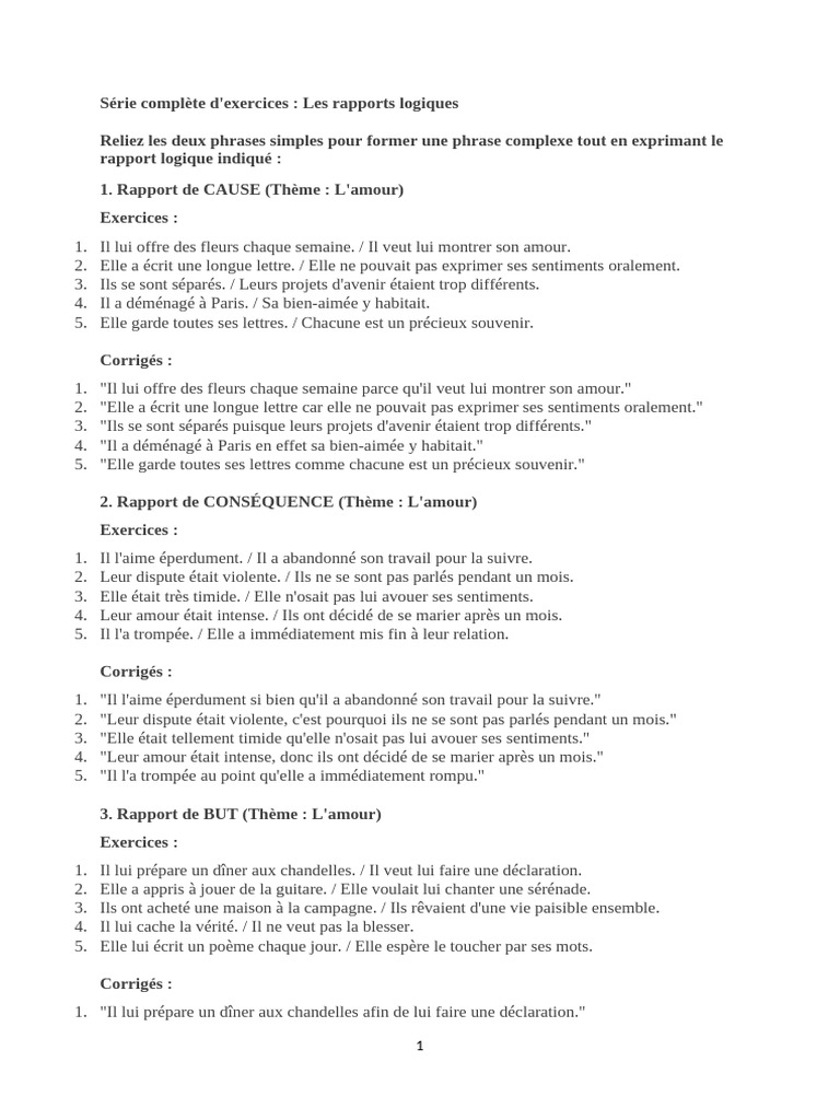Exercices sur les rapports logiques en amour et guerre | PDF | Amour