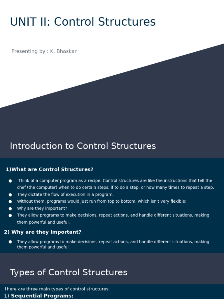 UNIT II - Control Structures | PDF | Control Flow | Computer Science