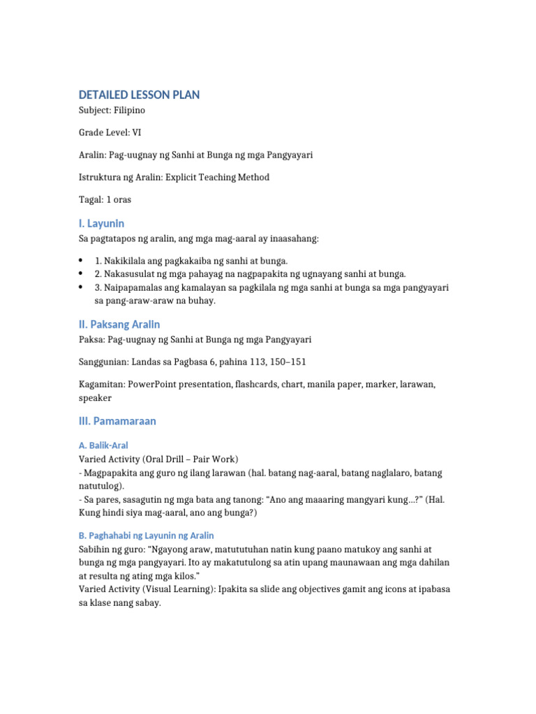 Detailed Lesson Plan Sanhi at Bunga | PDF