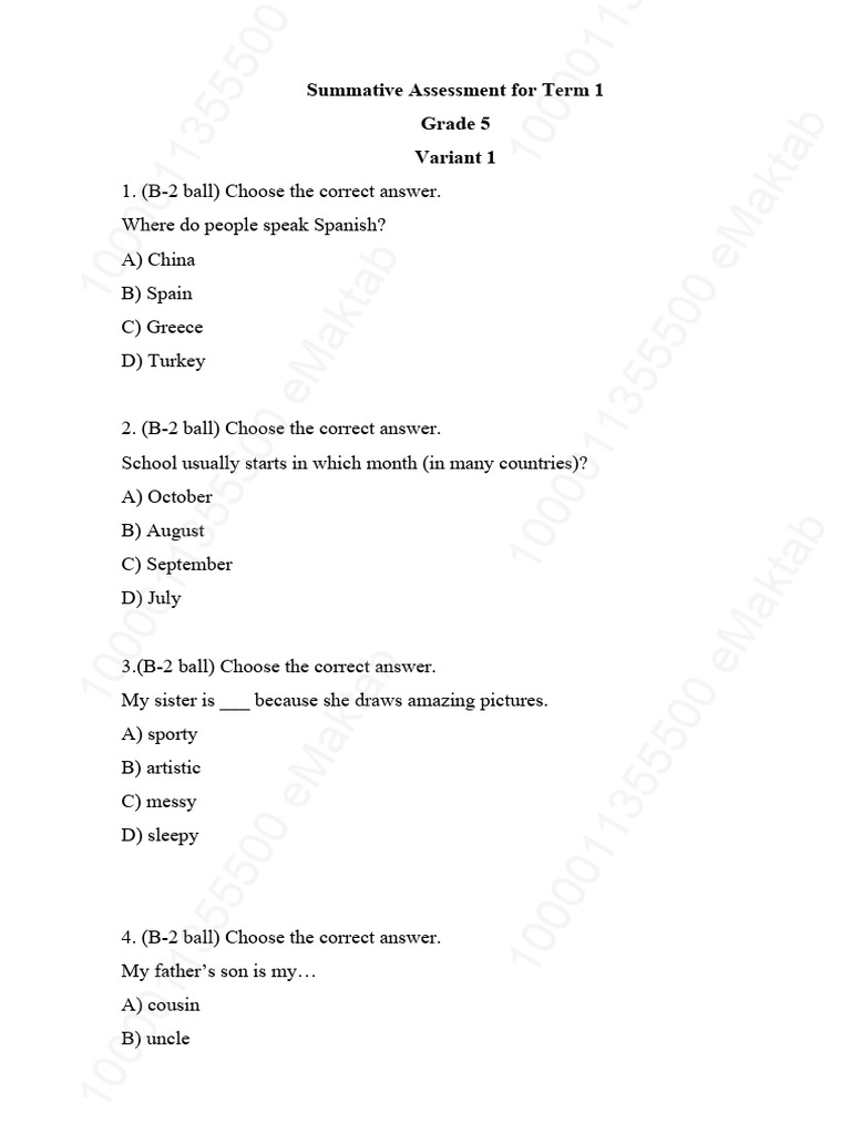 Grade 5 Term 1 Assessment Questions | PDF | Chess Theory | Chess