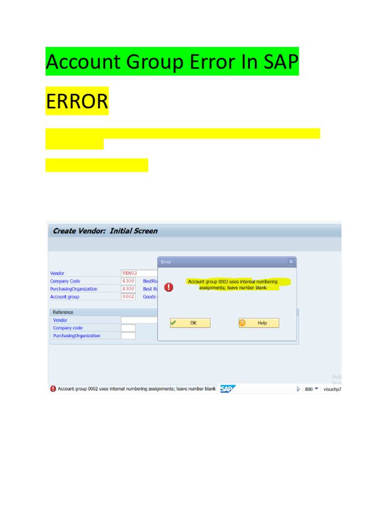 SAP Vendor Account Group Error | PDF