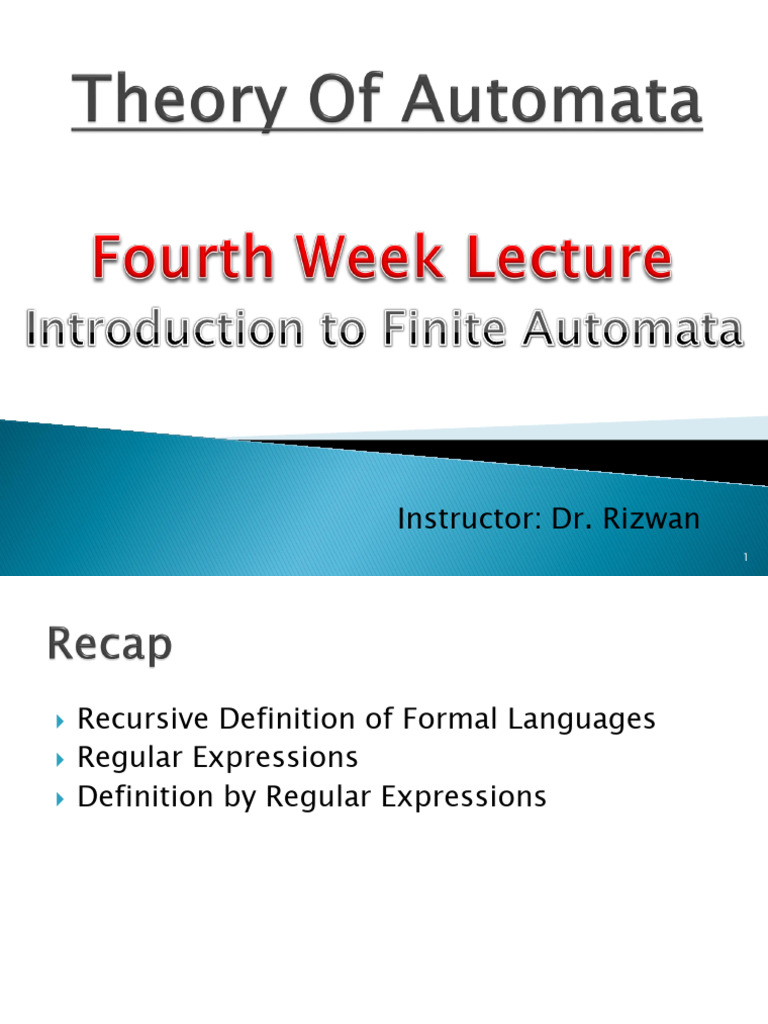 Theory of Automata - Lecture 4 - Finite Automata | PDF | Automata Theory | Mathematics