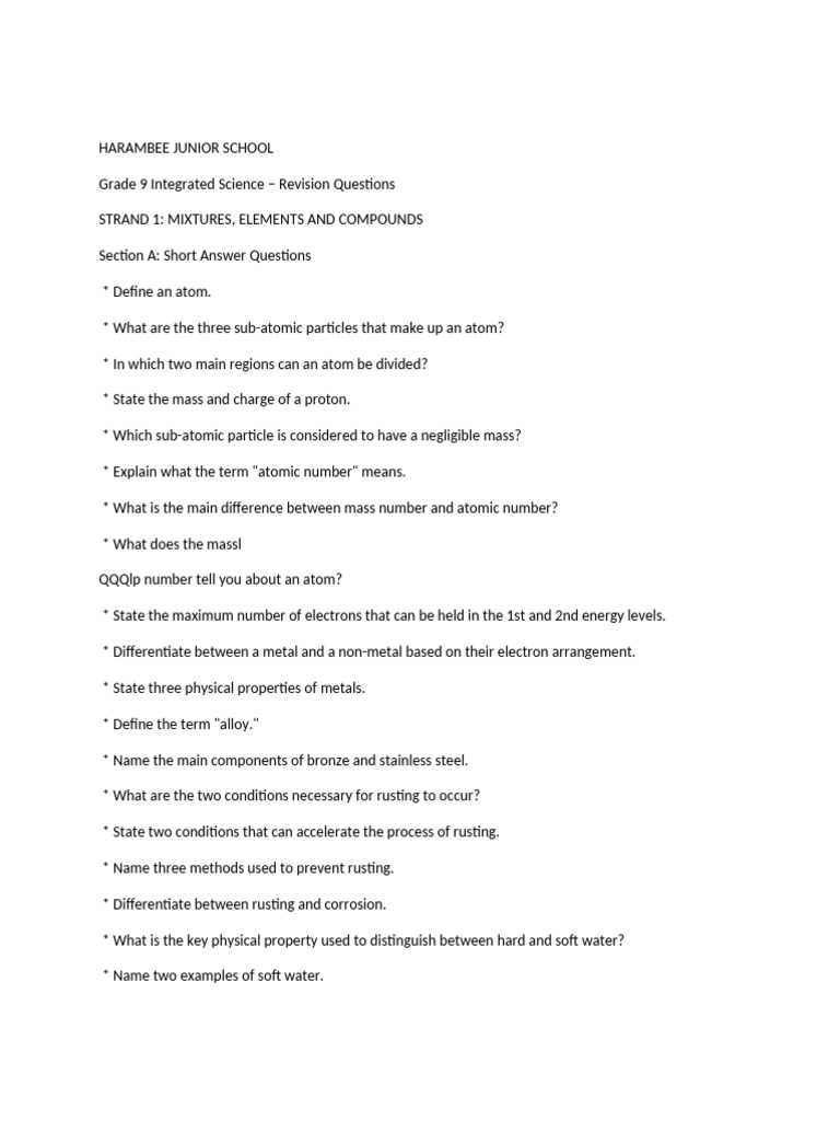 Isc Grade 9 - Revision Questions | PDF | Leaf | Waves