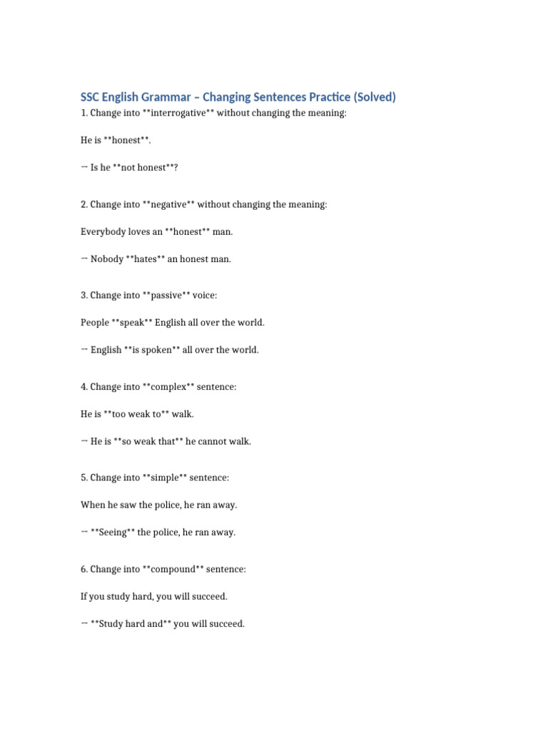 SSC 2025: Changing Sentences Guide | PDF
