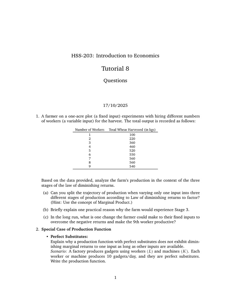 Tutorial 8 Question | PDF | Production Function | Economics