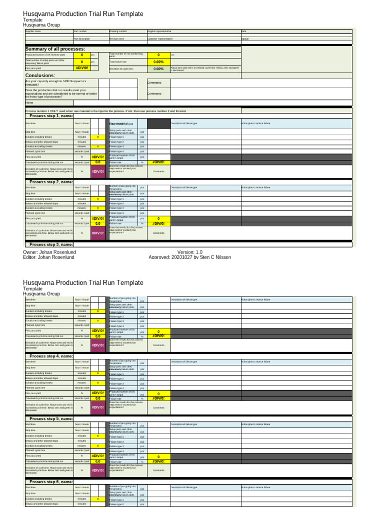 Husqvarna Production Trial Run Template | PDF