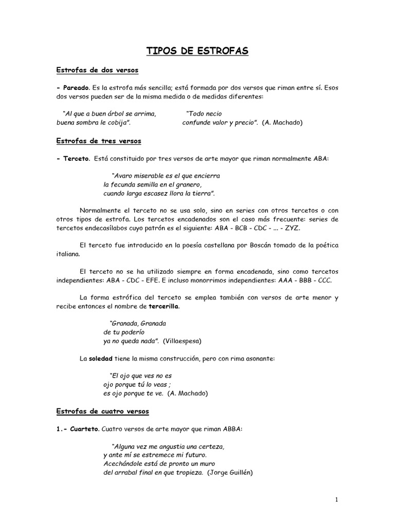 Tipos de Estrofas en Poesía Española | PDF | Sonetos | Fonética