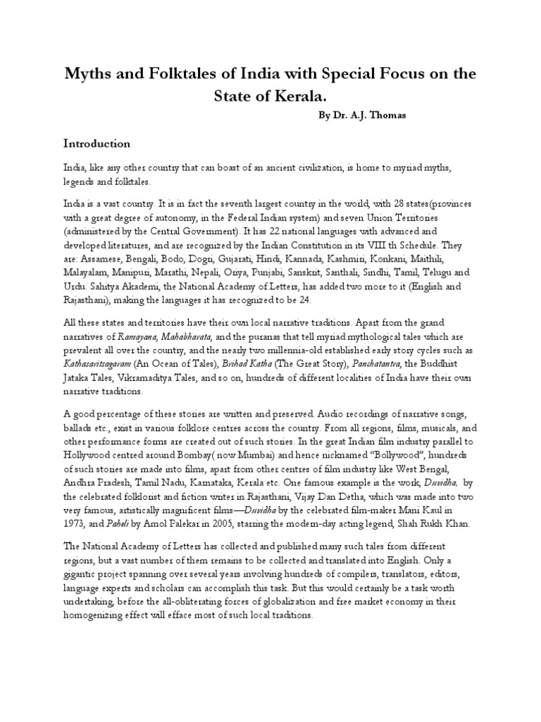 Myths and Folktales of India With Special Focus On The State of Kerala ...