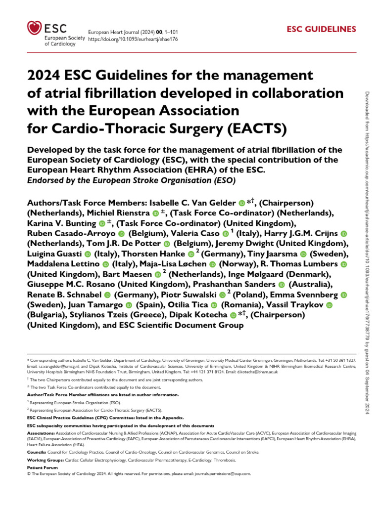2024 ESC Guidelines For The Management of AF (European Heart Journal ...