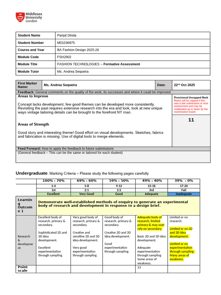 FSH2902 Parijat Formative Assessment Feedback Form | PDF | Textiles ...