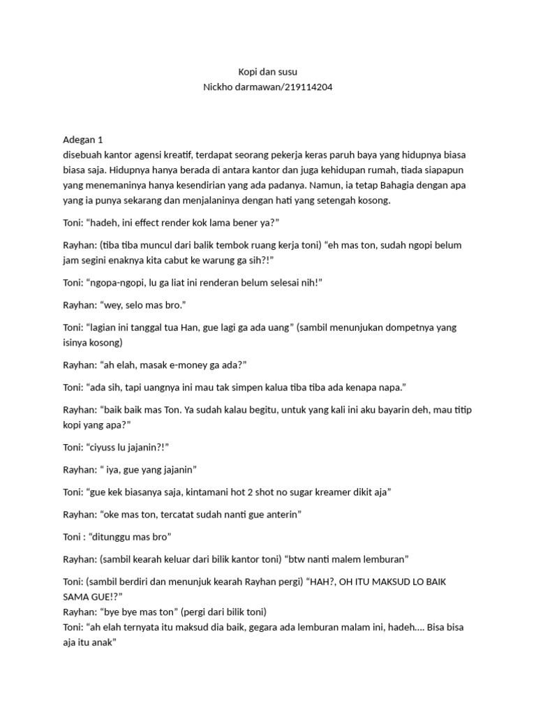 Kopi Dan Susu Adegan 1&2 | PDF