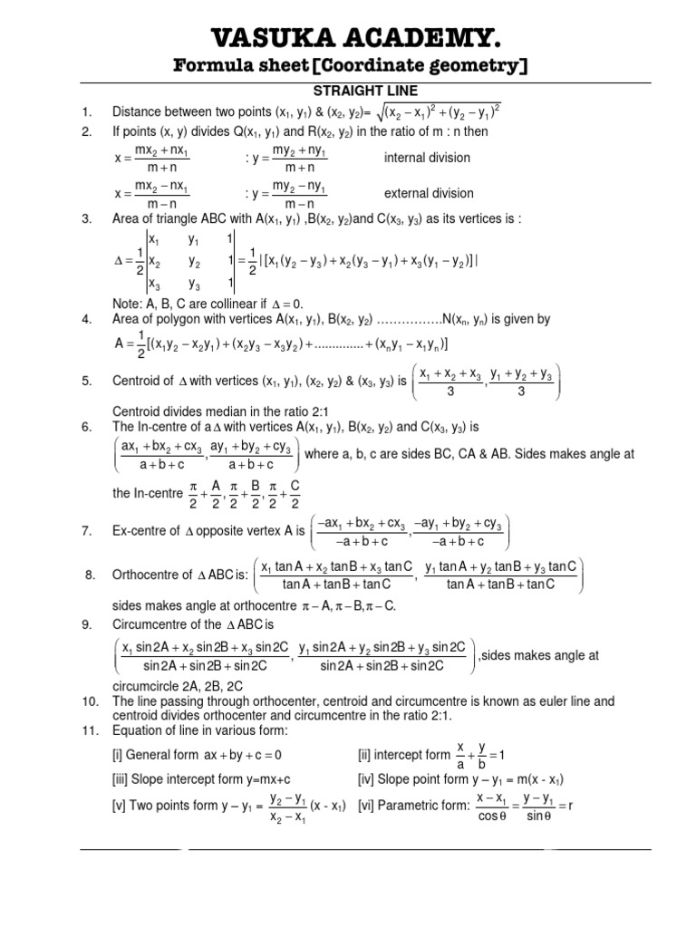 Coordinate Geometry Concepts and Formulas | PDF | Ellipse | Circle