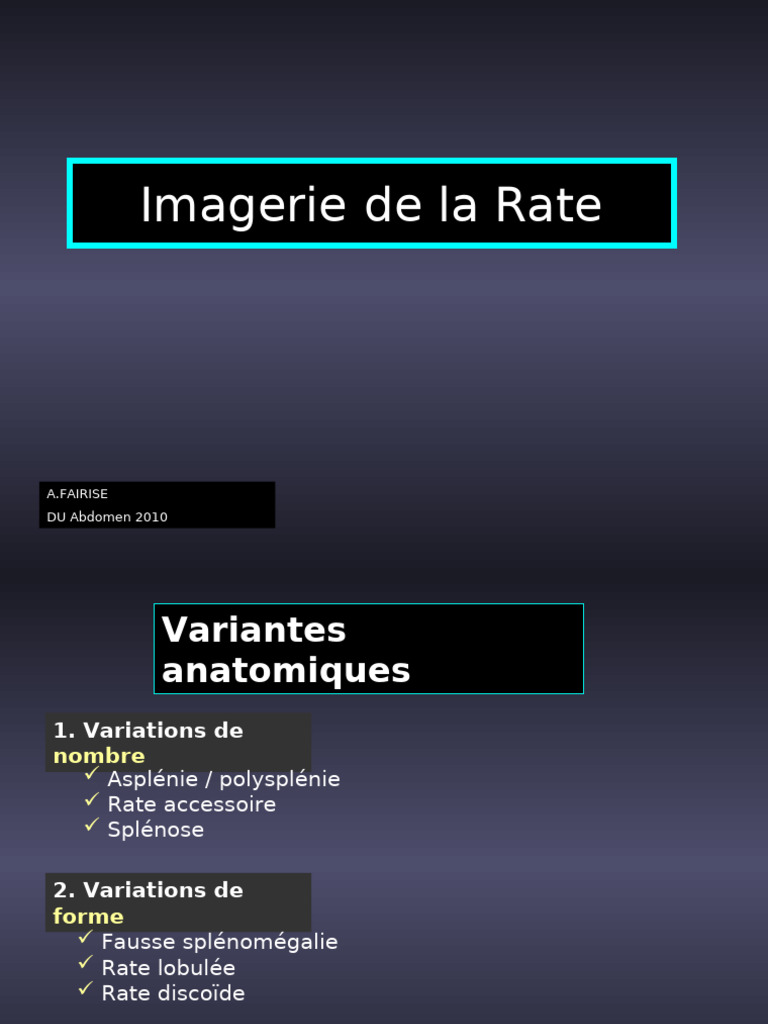 Variantes anatomiques de la rate | PDF | Rate | Métastase