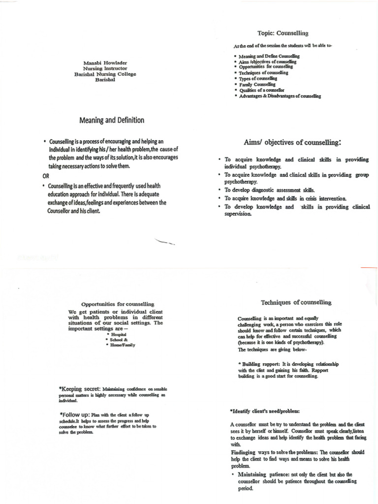 Counselling by Manobi Ma'Am | PDF