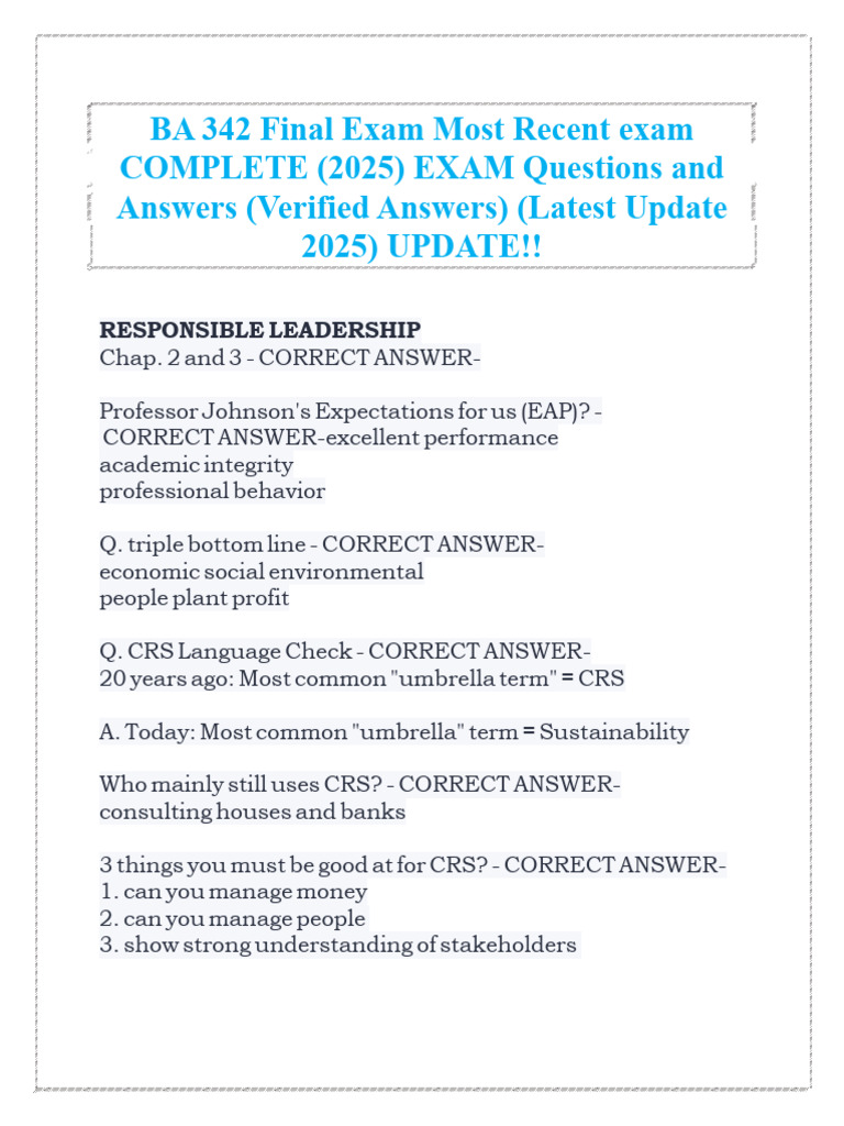 BA 342 Final Exam Answers 2025 | PDF | Alternative Dispute Resolution