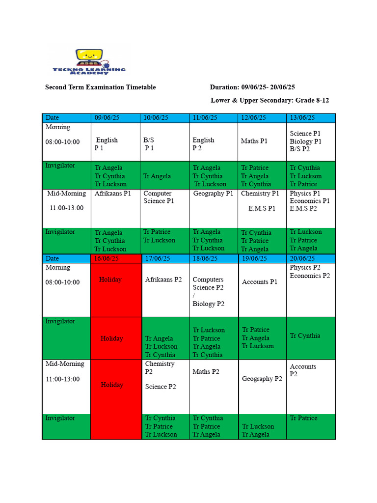 Second Term Exam Timetable 2025 | PDF | Science