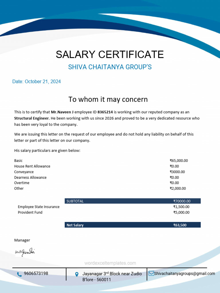 Salary Certificate: To Whom It May Concern | PDF
