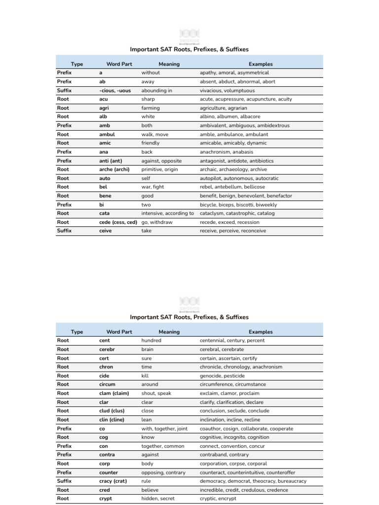Most Common Roots, Prefixes & Suffixes - Sheet1-Đã G P | PDF