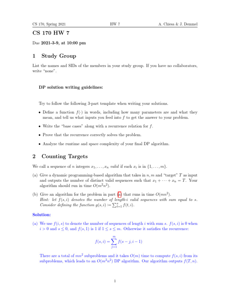 Dynamic Programming Recurrence Solutions | PDF | Sequence | Recurrence ...
