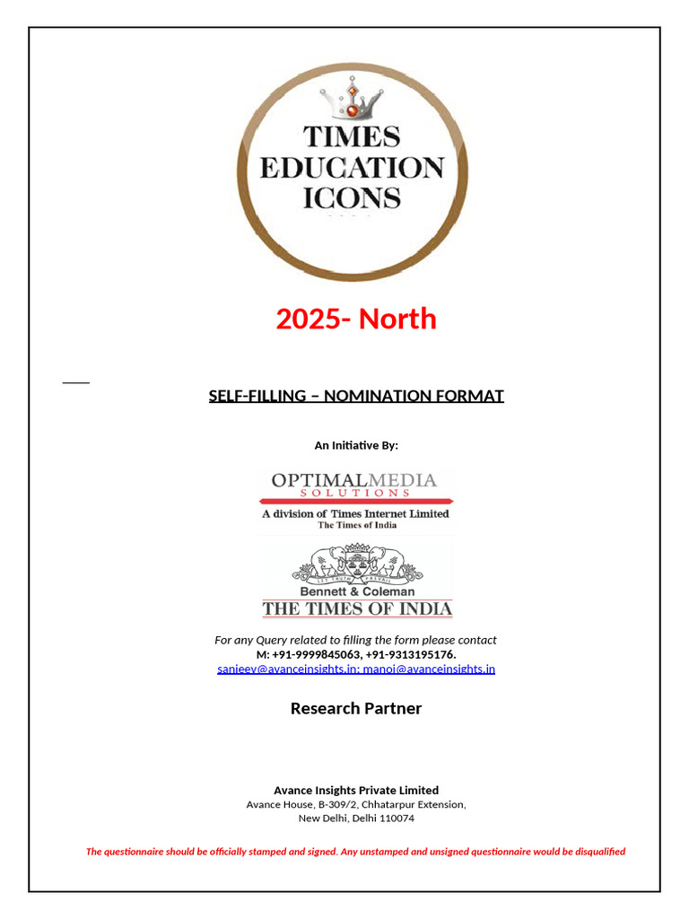 Nomination Form-Times Education Icons 2025 - North | PDF | Schools