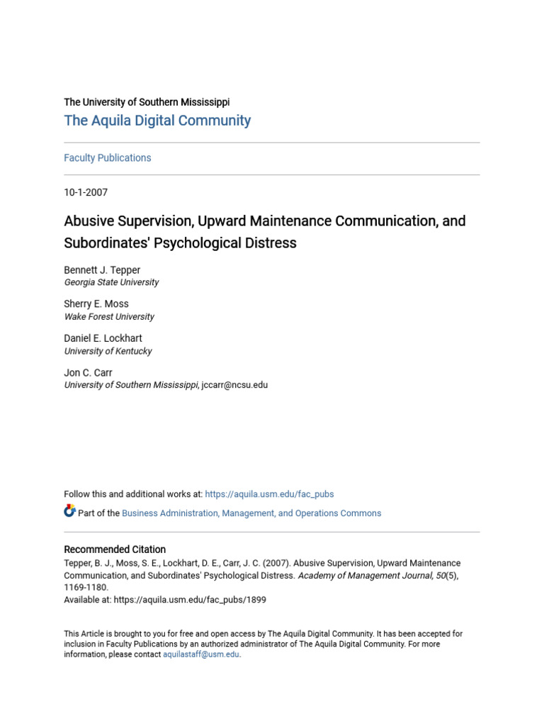 Abusive Supervision and Employee Distress | PDF | Occupational Burnout ...