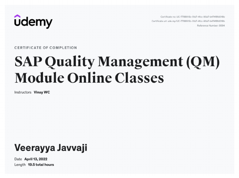 SAP QM Certificate | PDF