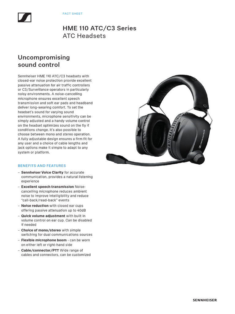Hme 110 Series Fact Sheet | PDF | Headphones | Microphone