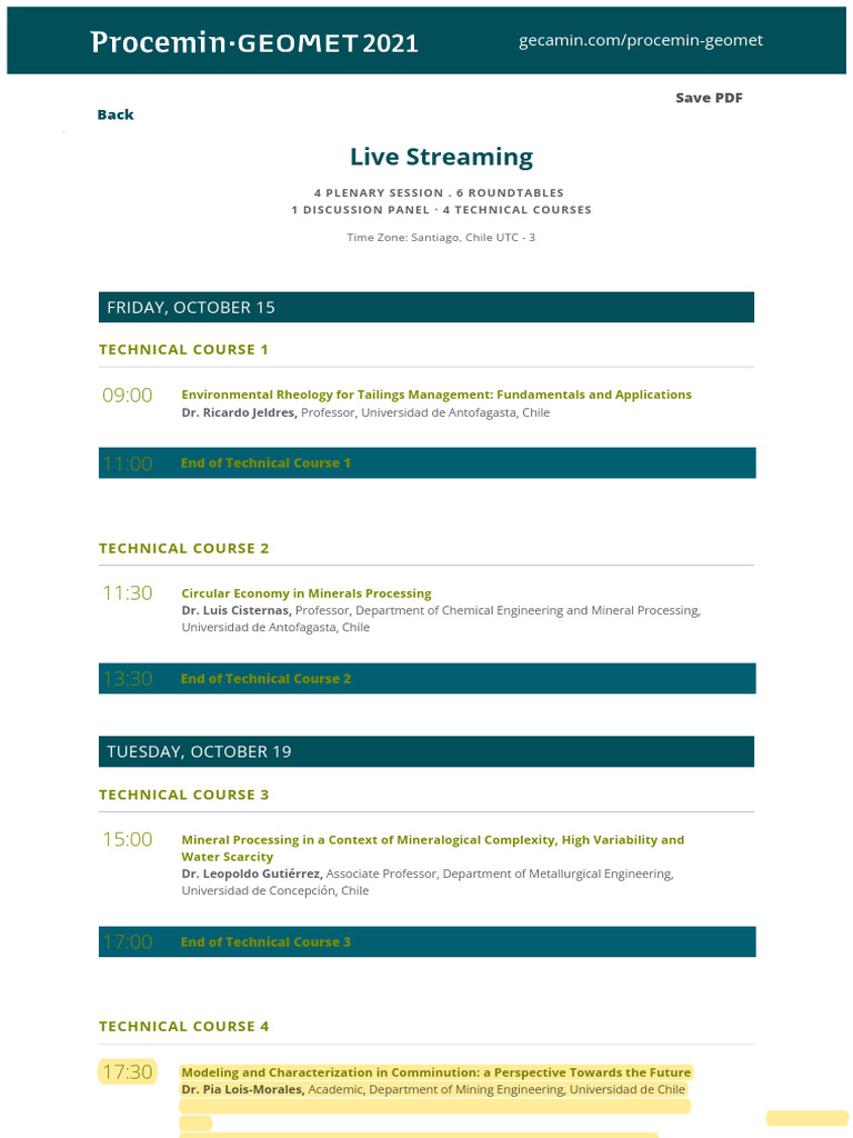 Procemin 2021 Technical Program Overview | PDF | Chile | Minerals