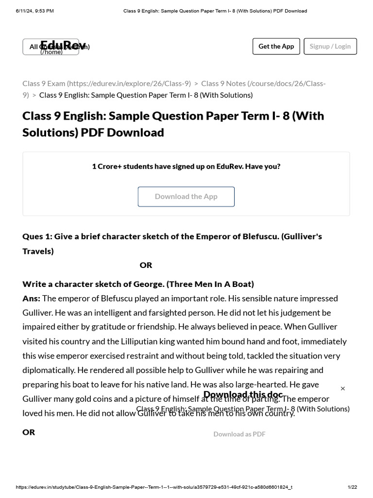 Class 9 English Sample Paper Solutions | PDF