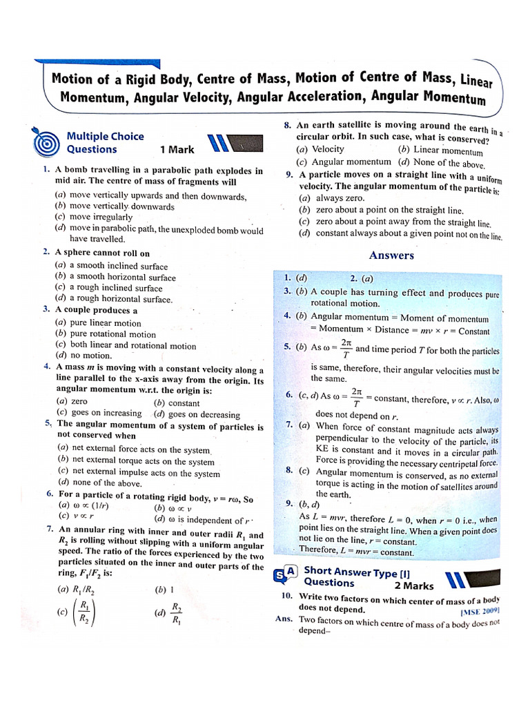 System of Particle and Rotation Motion From Togater With Sample Paper | PDF