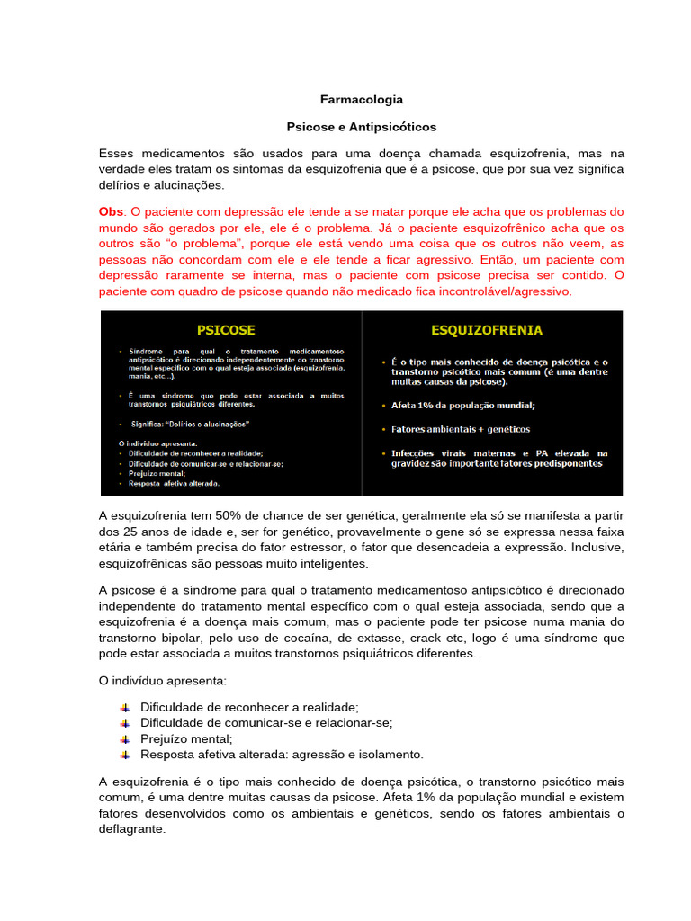 Antipsicóticos: Tratamento da Psicose e Efeitos | PDF | Esquizofrenia ...