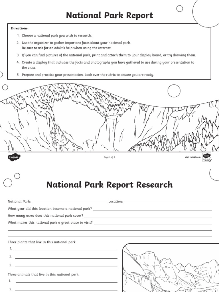 Black and White National Park Report Project and Rubric | PDF