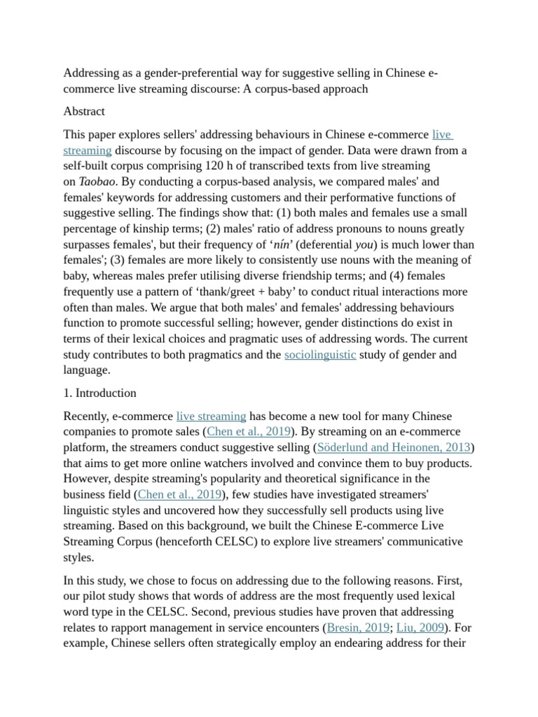 Addressing As A Gender-Preferential Way For Suggestive Selling in ...