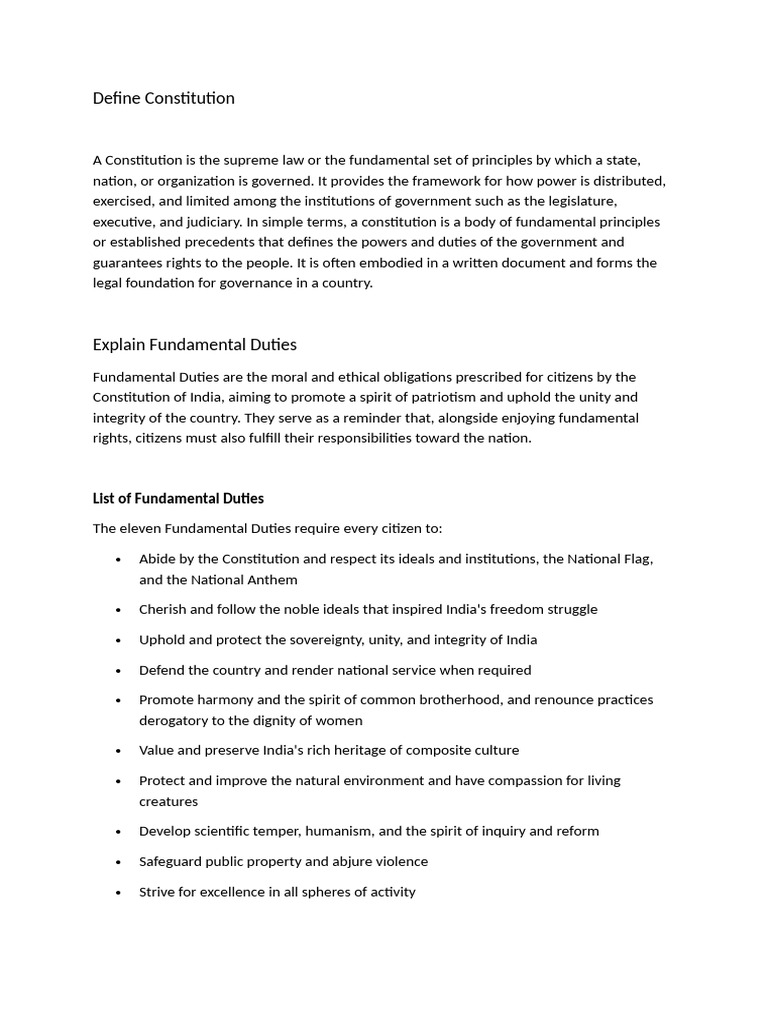 Sessional 1 Important Questions and Answers | PDF | Constitutional ...