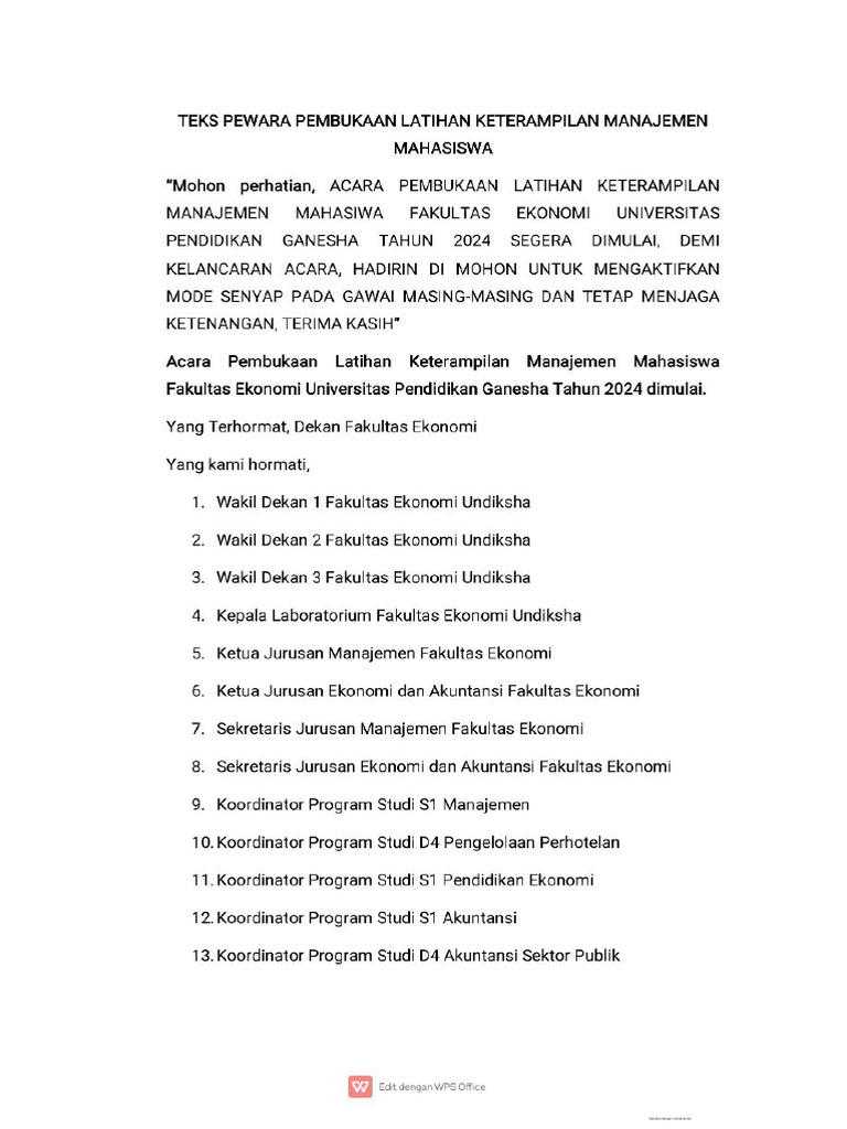 MC Pembukaan Fiks | PDF