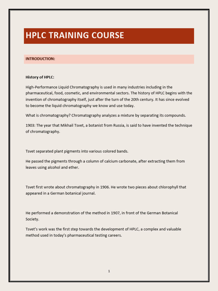 HPLC Training Course Overview | PDF | High Performance Liquid ...