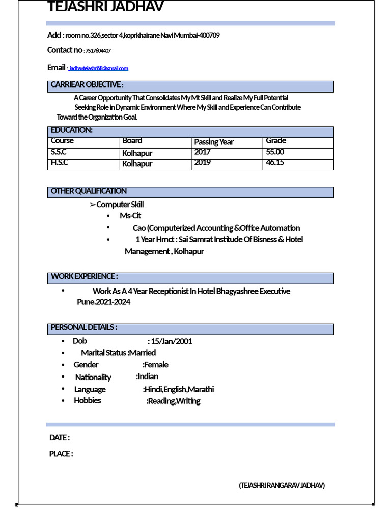 Tejashri Jadhav - Resume | PDF