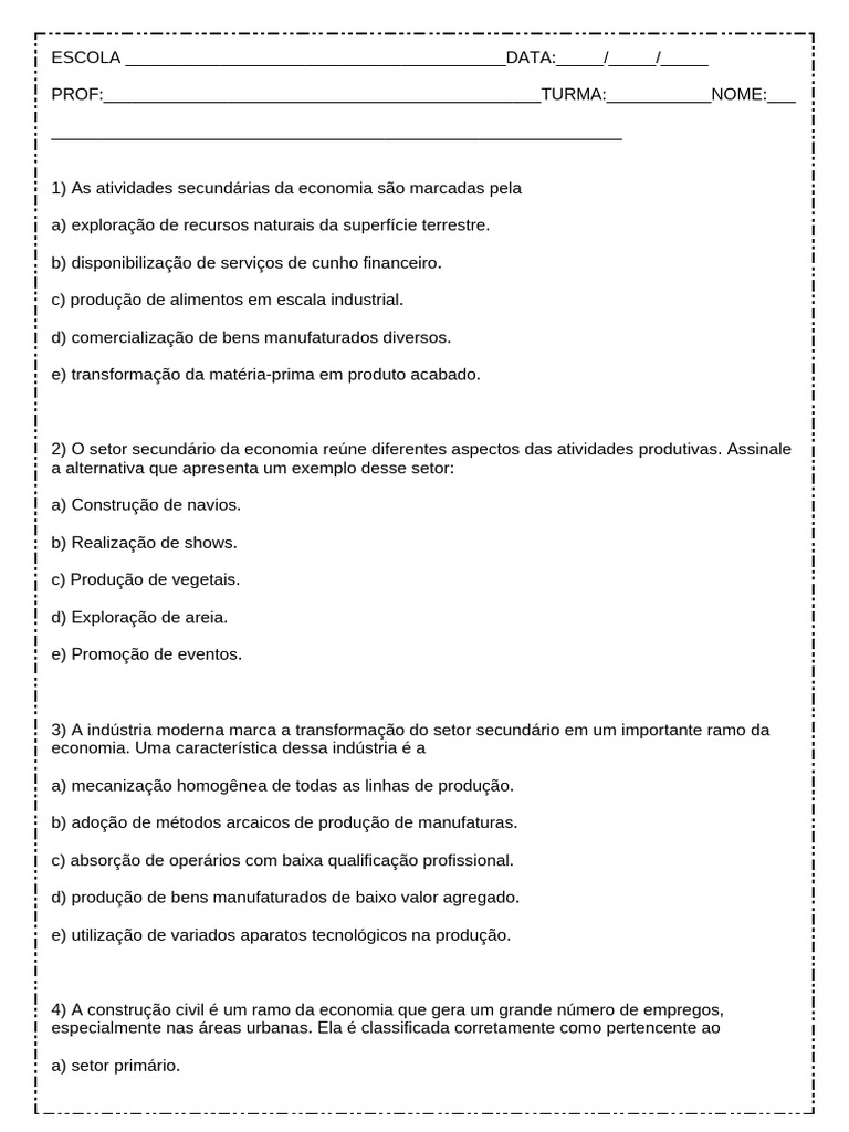 Exerci Cio s | PDF | Economia | Setor terciário da economia
