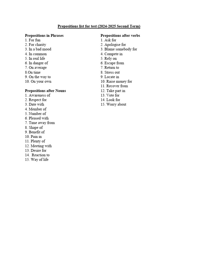 Essential Prepositions for 2024-2025 | PDF