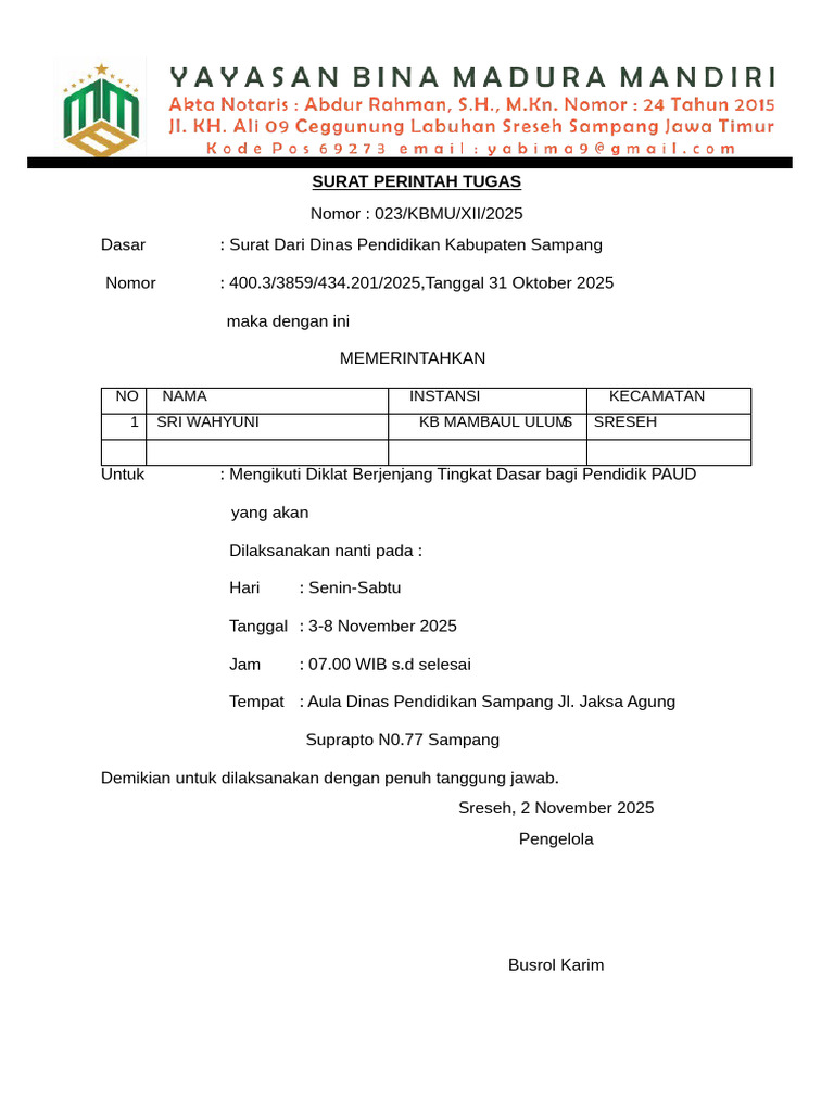 Surat Perintah Tugas | PDF