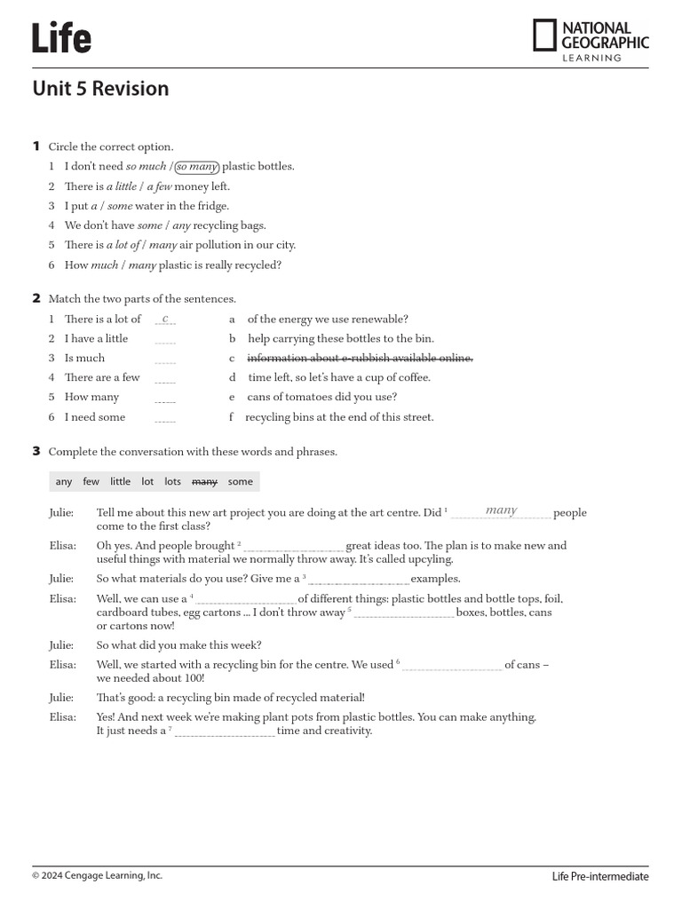 Life3e BRE PreInt StudentWorksheets Revision Worksheet Unit 05 | PDF ...
