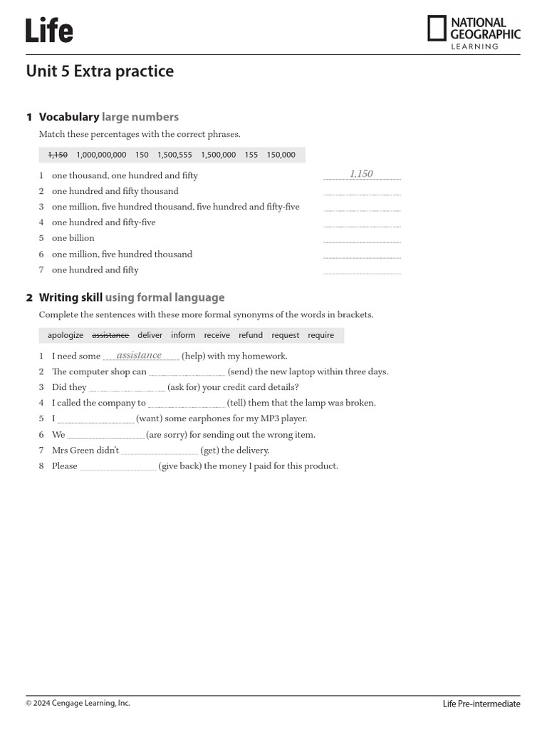Life3e BRE PreInt StudentWorksheets Extra Practice Worksheets Unit 05 ...